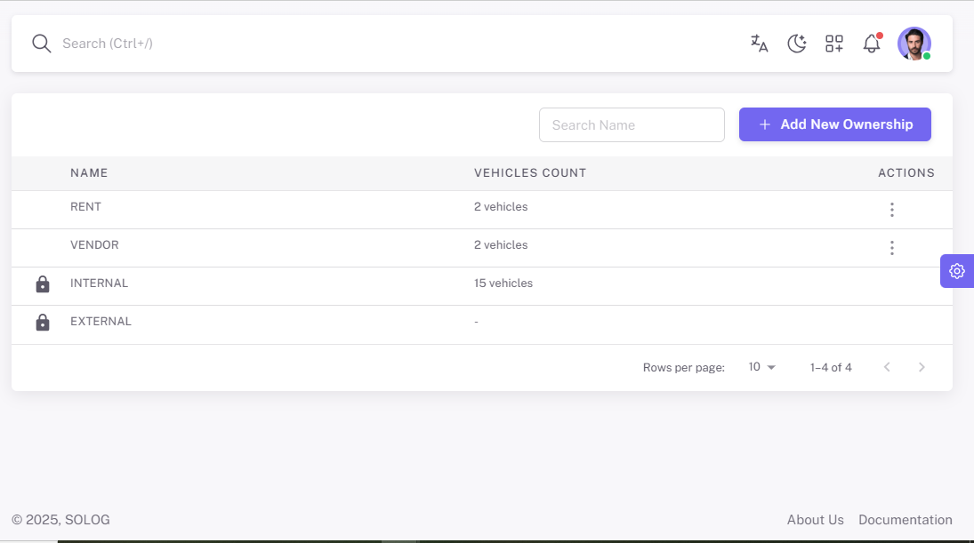 Setting - Vehicle - Vehicle Ownership - SOLOG One